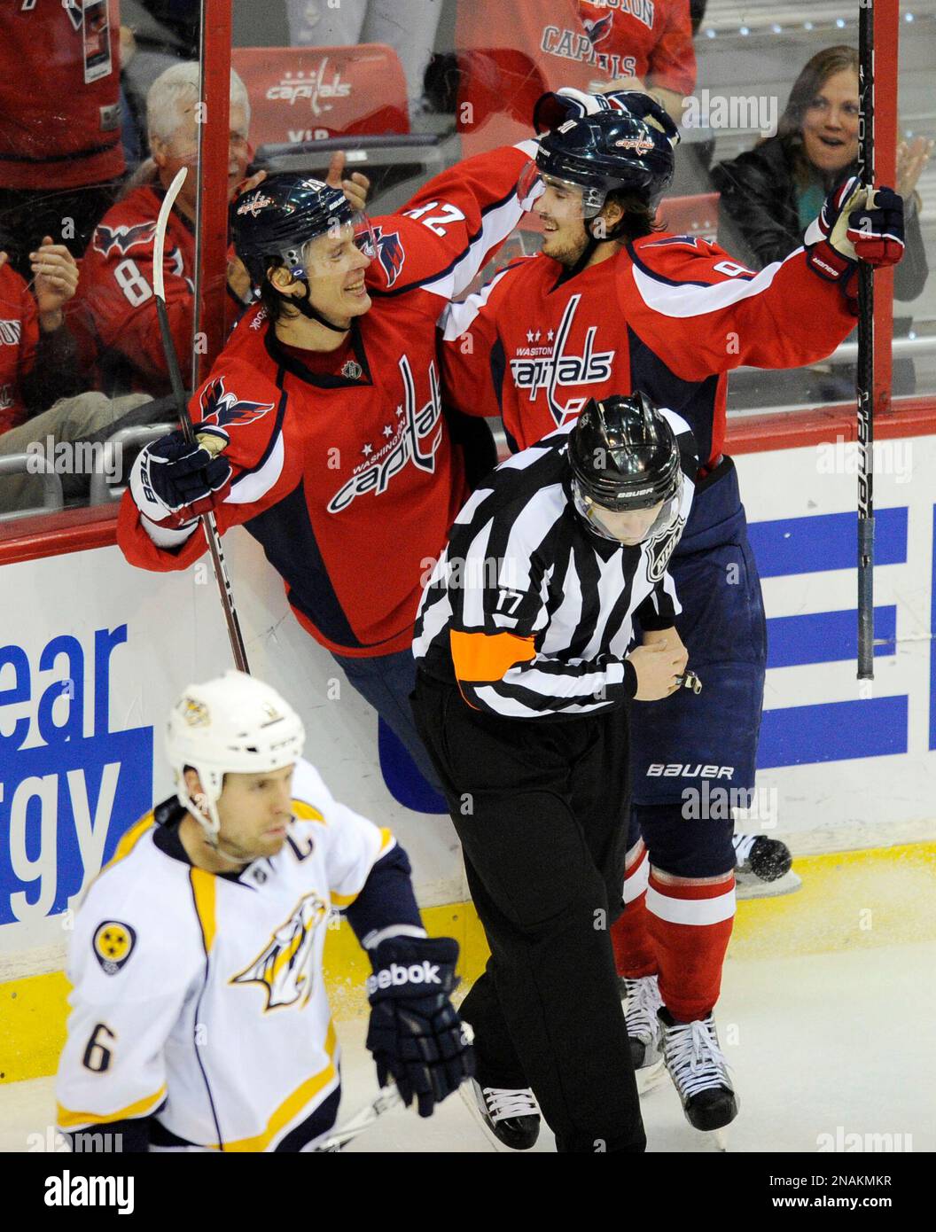Washington Capitals left wing Alexander Semin, top left, of Russia ...