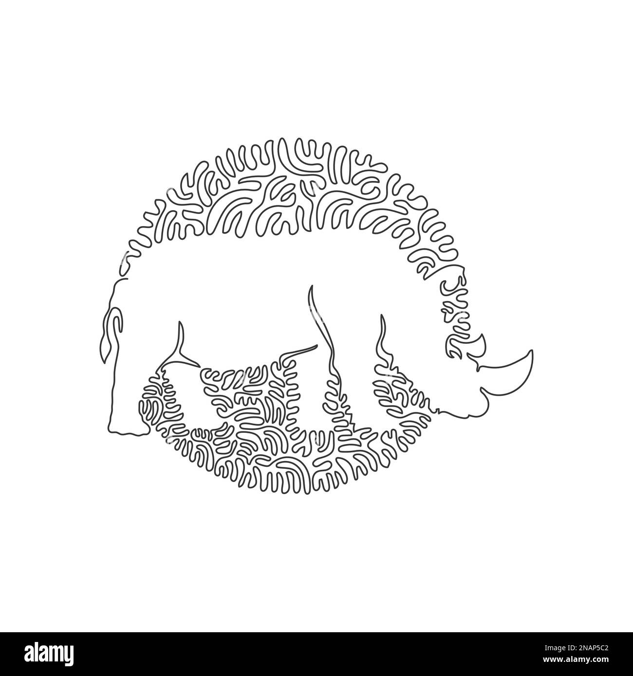 Tracé continu d'une ligne de courbe de rhinocéros énormes. Illustration ...