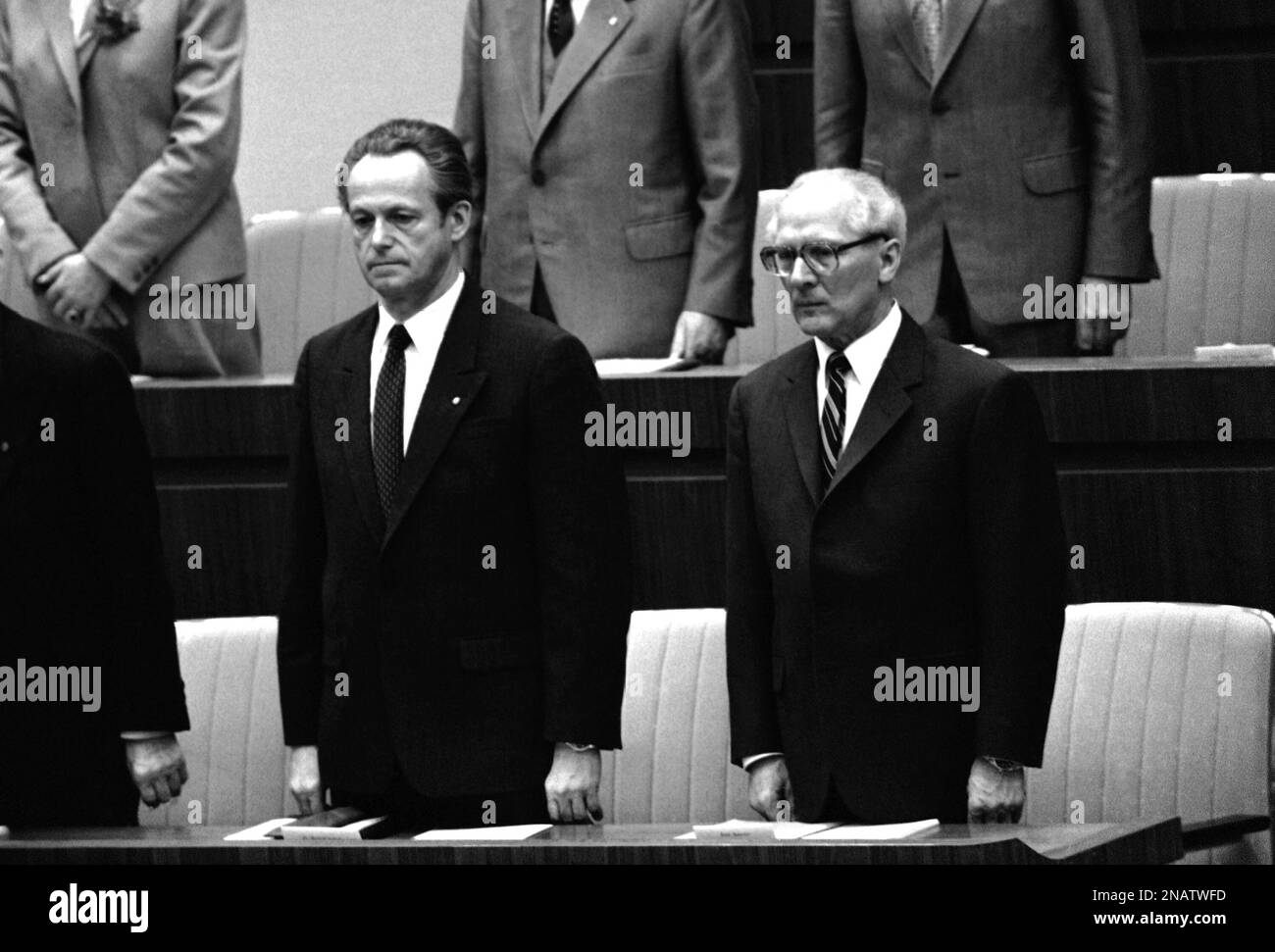 East German politicians, Manfred Gerlach, left, chairman and co-founder ...
