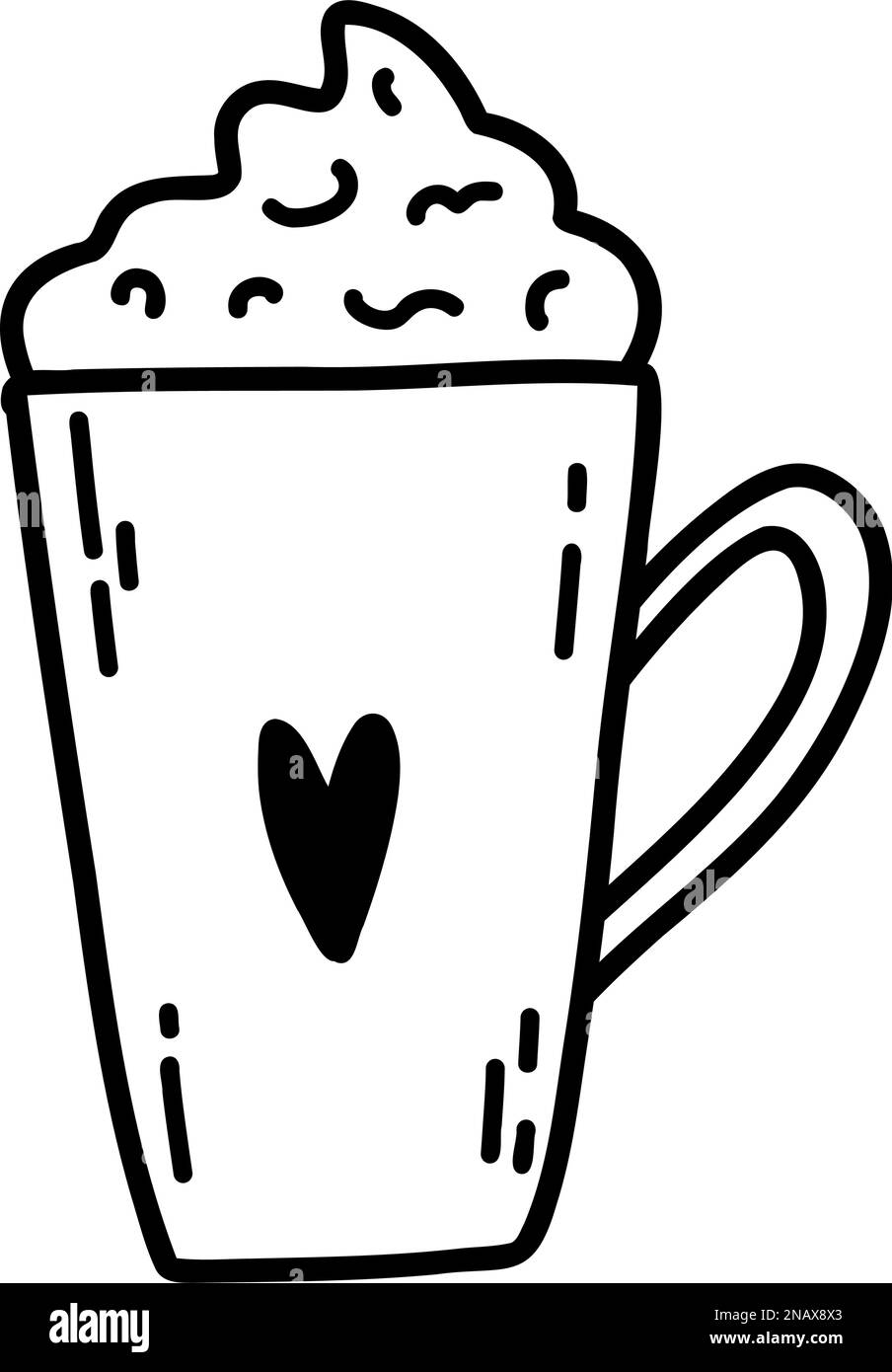 Tasse à café tirée à la main avec boisson et crème fouettée ...