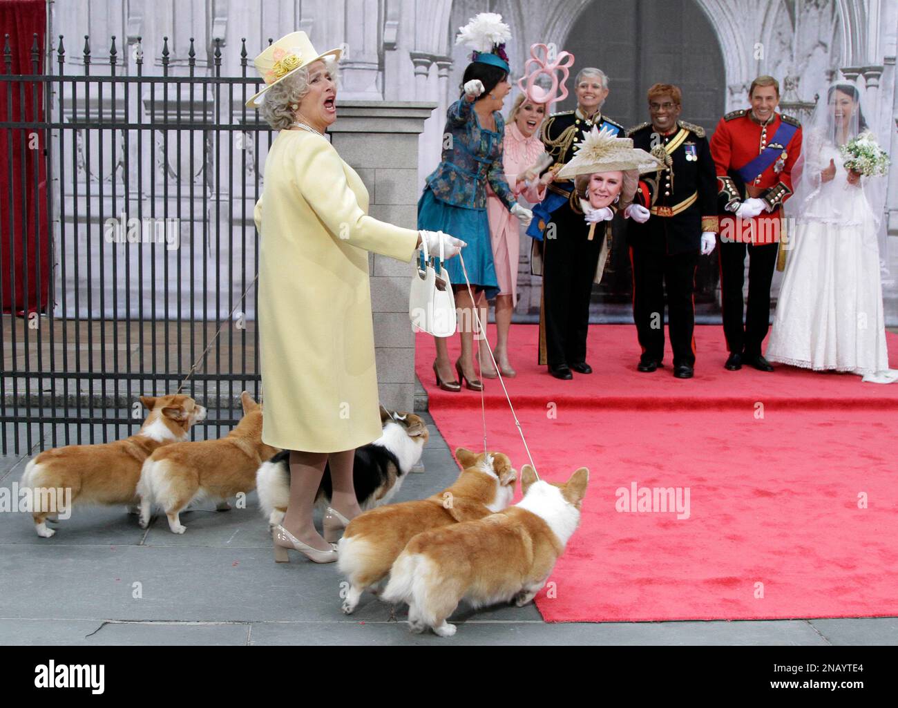 Co-hosts, from left, Meredith Vieira as Queen Elizabeth II; Hoda Kotb ...