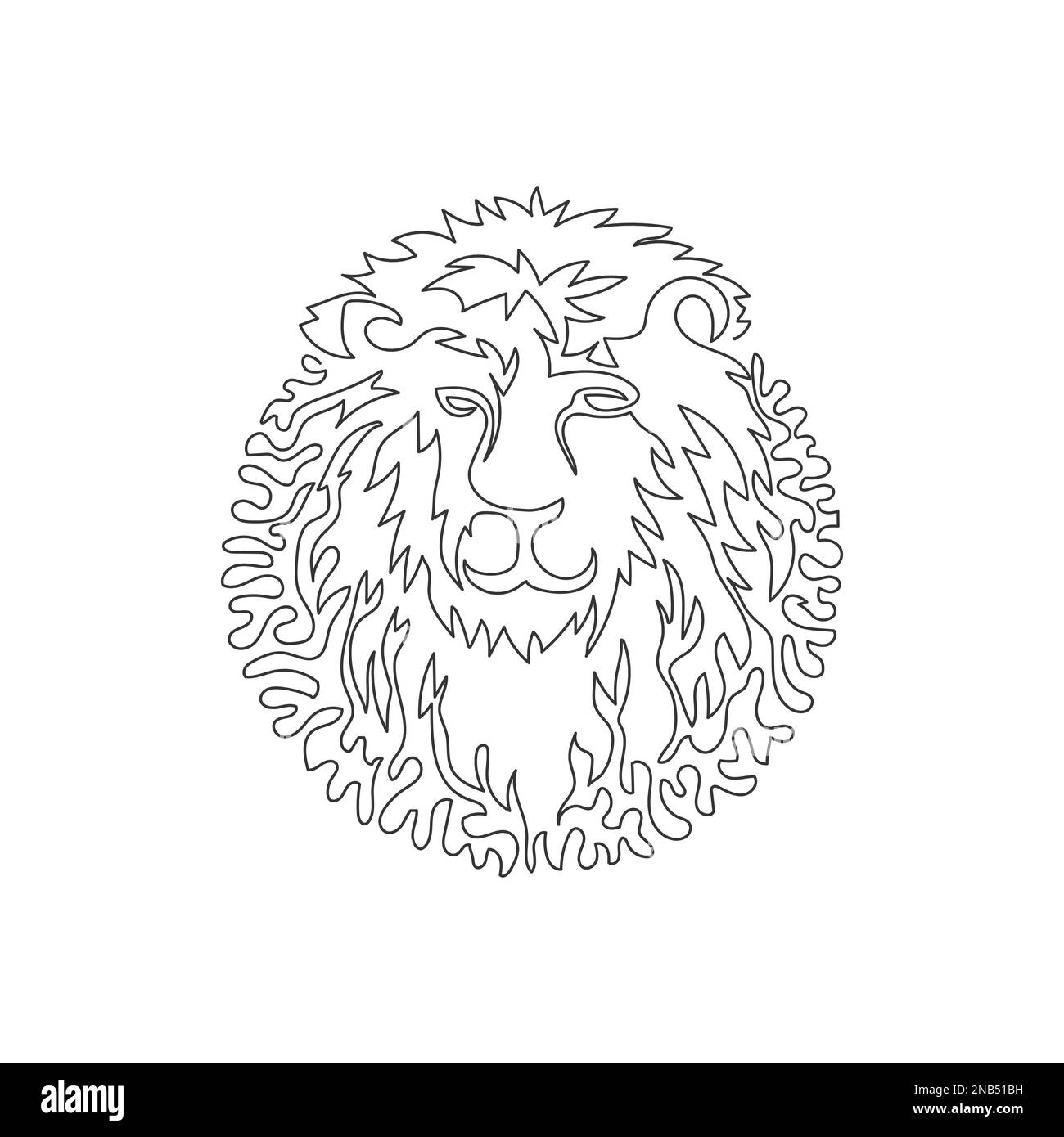 Tracé continu d'une ligne de courbe d'un lion féroce. Illustration ...