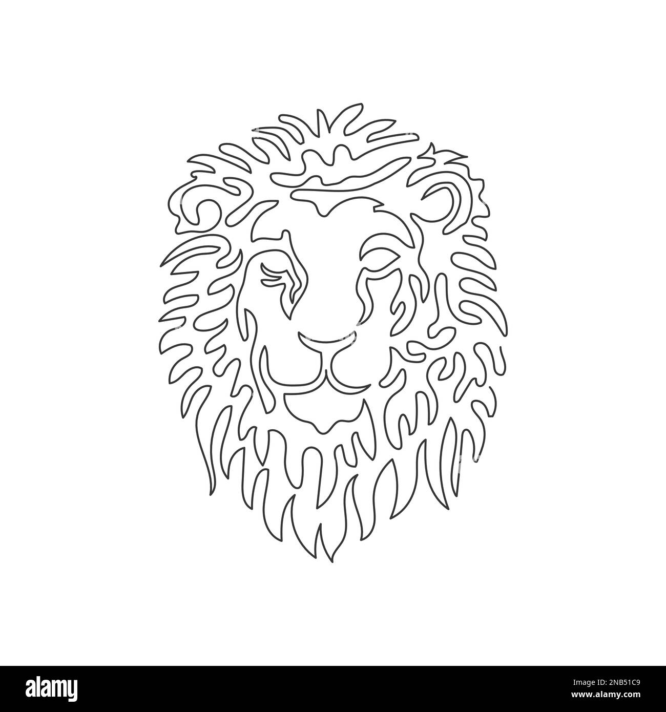 Simple tourbillon ligne continue dessin d'un lion dangereux. Ligne ...