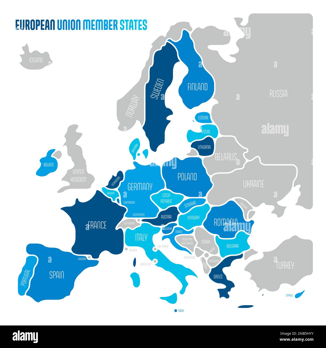 Carte simplifiée de l'UE, de l'Union européenne. Formes arrondies des États avec bordure lissée ...