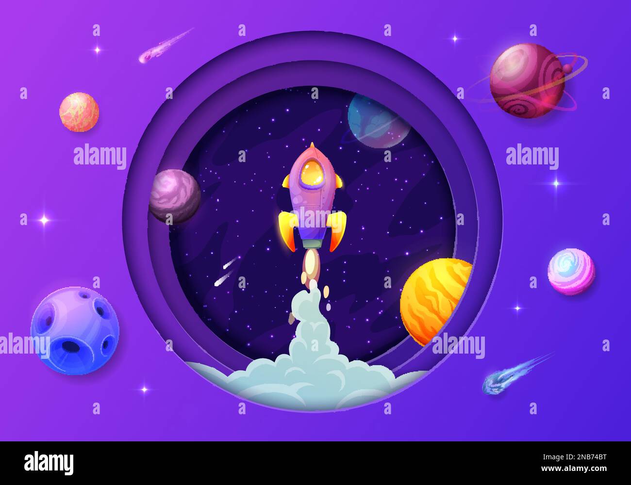 Espacer le papier coupé. Lance-roquettes, planètes galaxies et étoiles ...