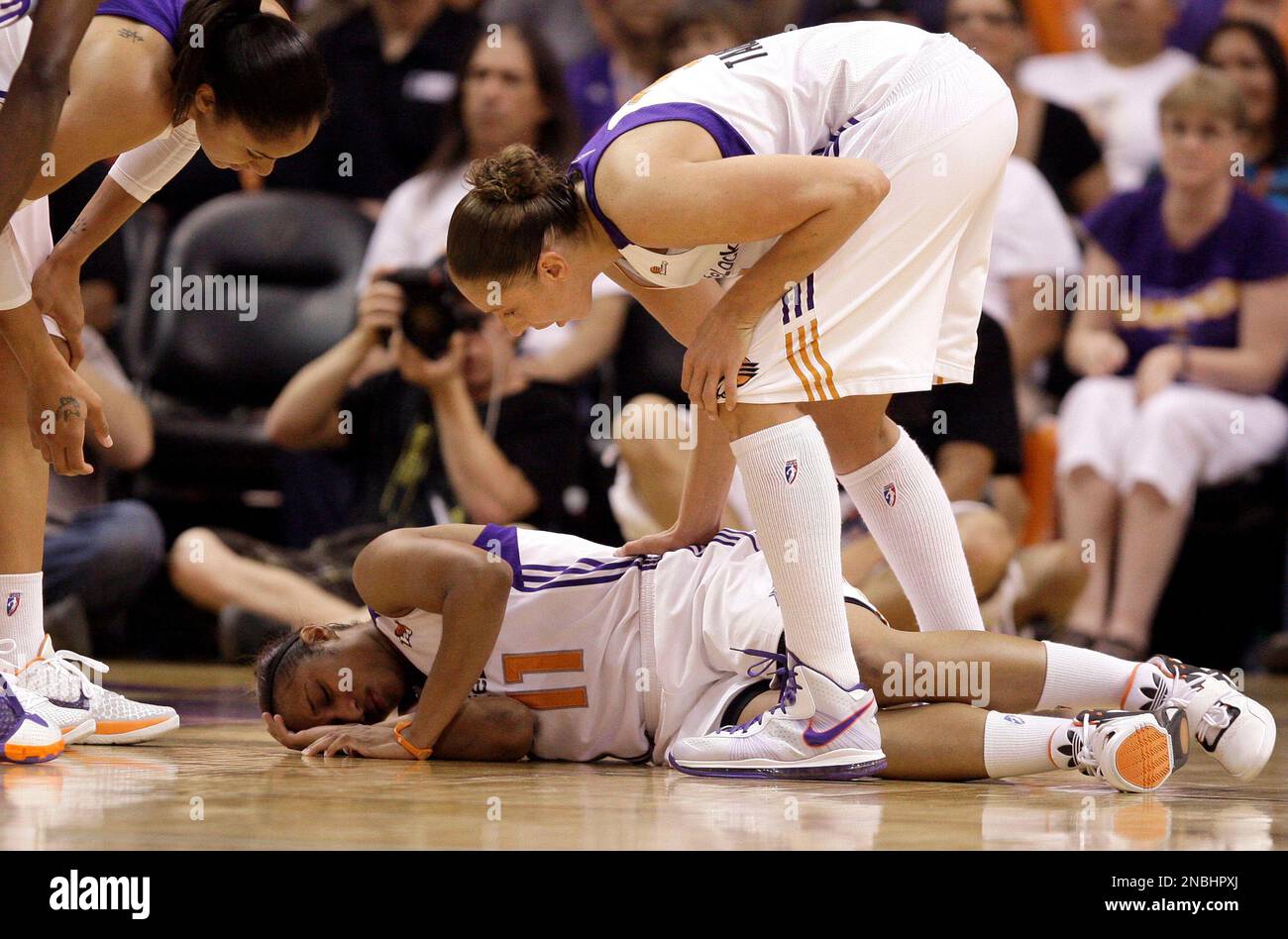 Phoenix Mercury's Ketia Swanier (11) does not move on the court as ...