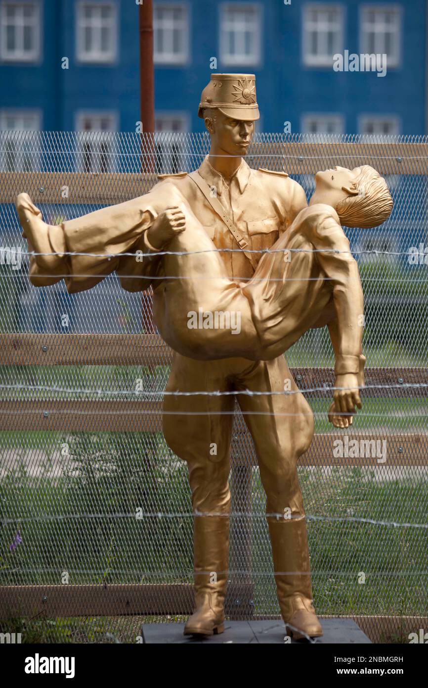 A new sculpture is seen at the former death strip at Bernauer Strasse ...