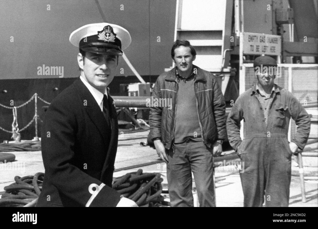 Prince Andrew after disembarking from the aircraft carrier Invincible ...