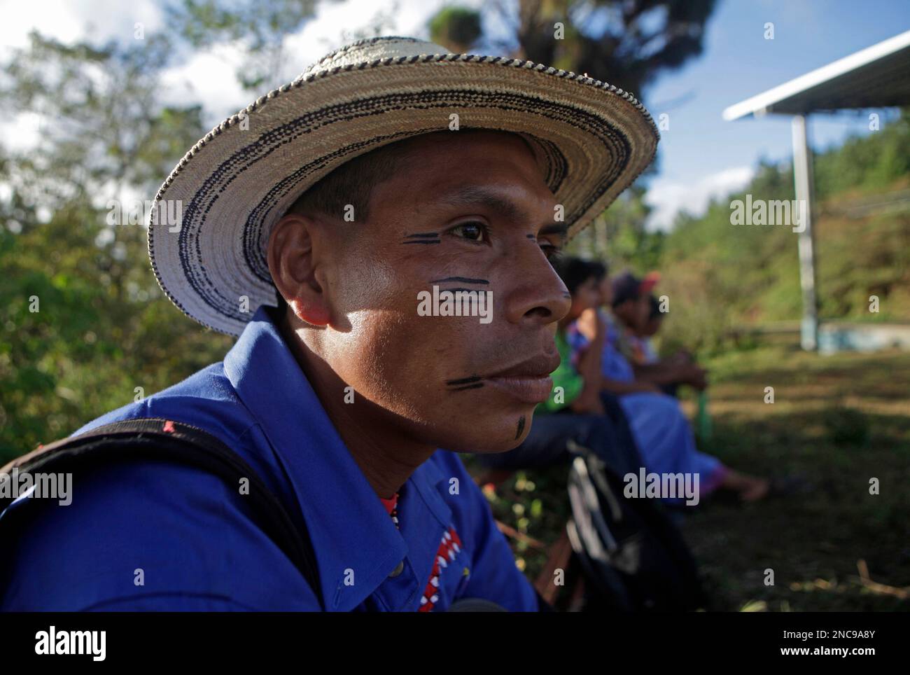 A man of the Ngobe Bugle tribe waits for transportation to a protest ...