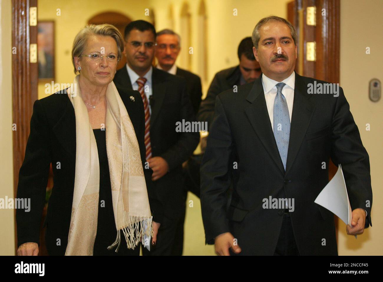Jordanian foreign Minister Nasser Joudeh, right, walks his Visiting ...