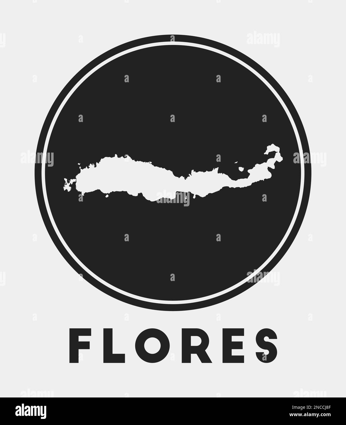 Icône Flores. Logo rond avec plan de l'île et titre. Badge Flores ...