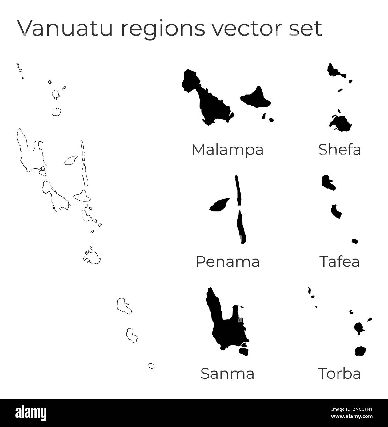Carte Vanuatu avec les formes des régions. Carte vectorielle vierge du ...