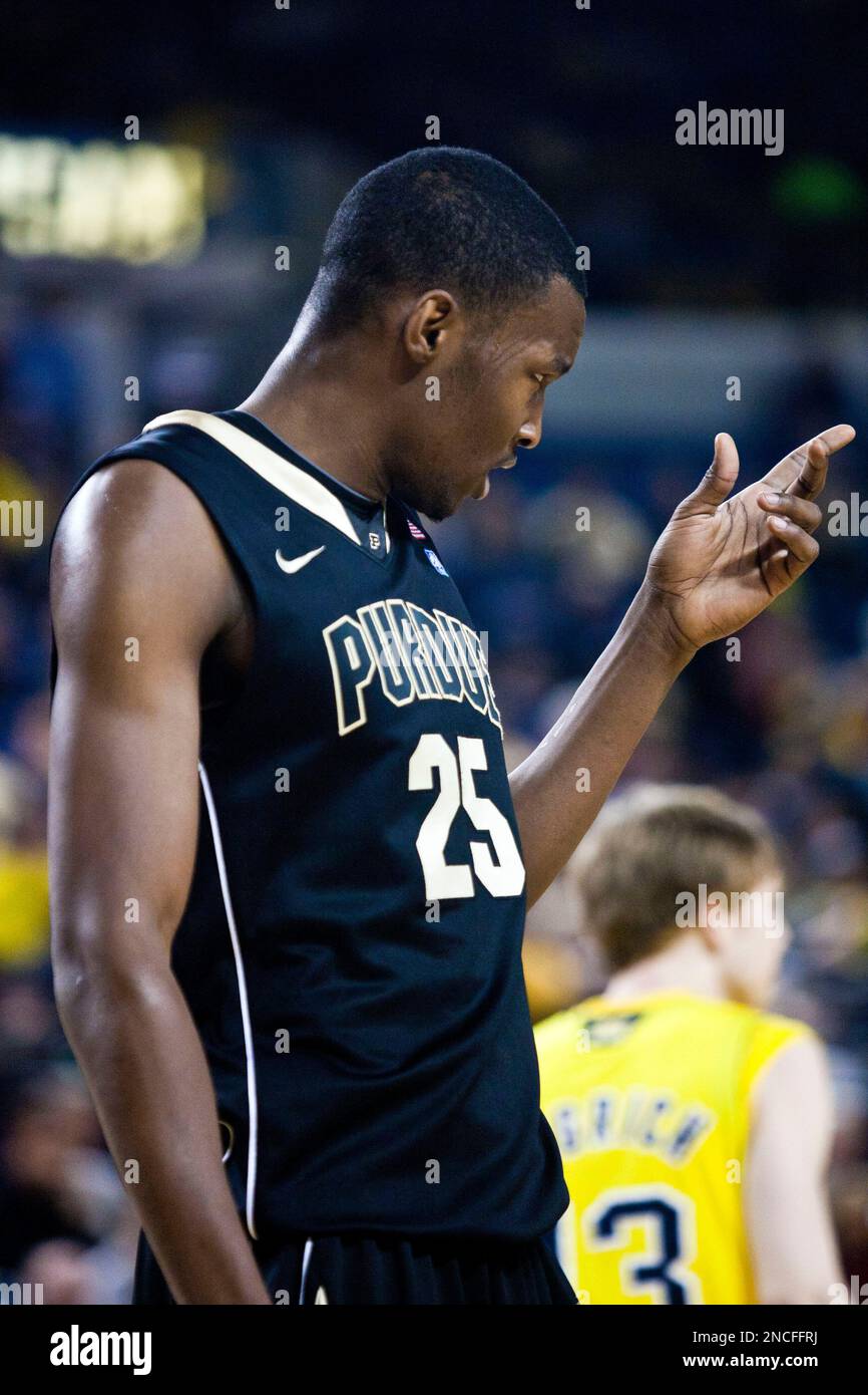 Purdue forward JaJuan Johnson (25) reacts to earning a foul in the ...