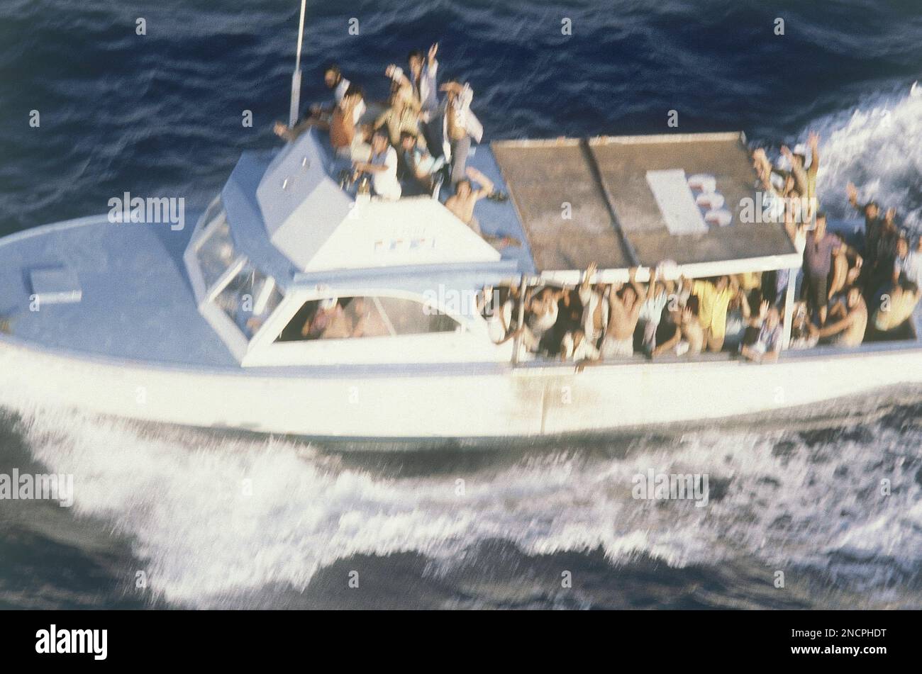 A refugee ship at the small port of Mariel, Cuba on April 23, 1980, as ...