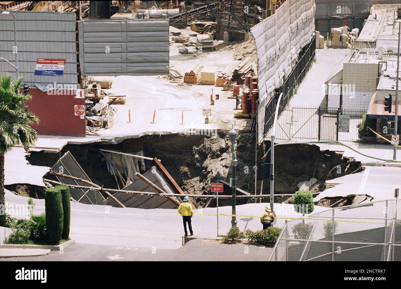 A huge sinkhole is shown on Hollywood Boulevard in Los Angeles, June 22 ...