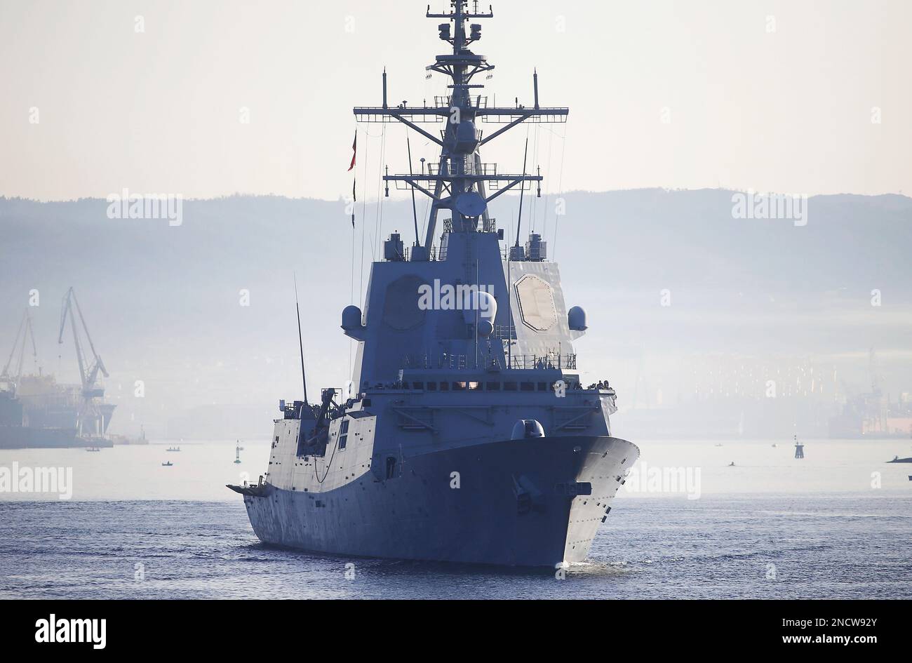 View of the frigate F-101 'Álvaro de Bazán' from the Castle of San ...