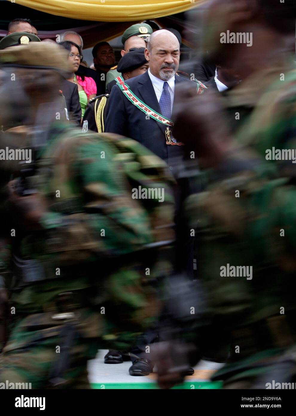 Suriname's President Desi Bouterse attends a military parade after his ...