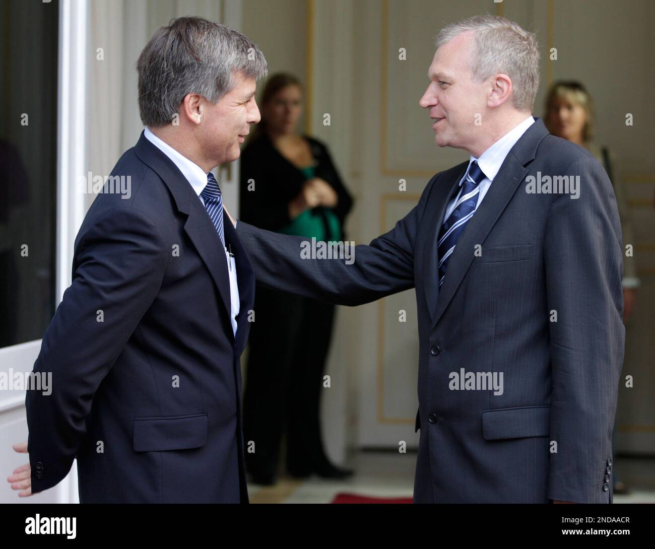 Head of the FIFA inspection commission Harold Mayne-Nicholls, left ...