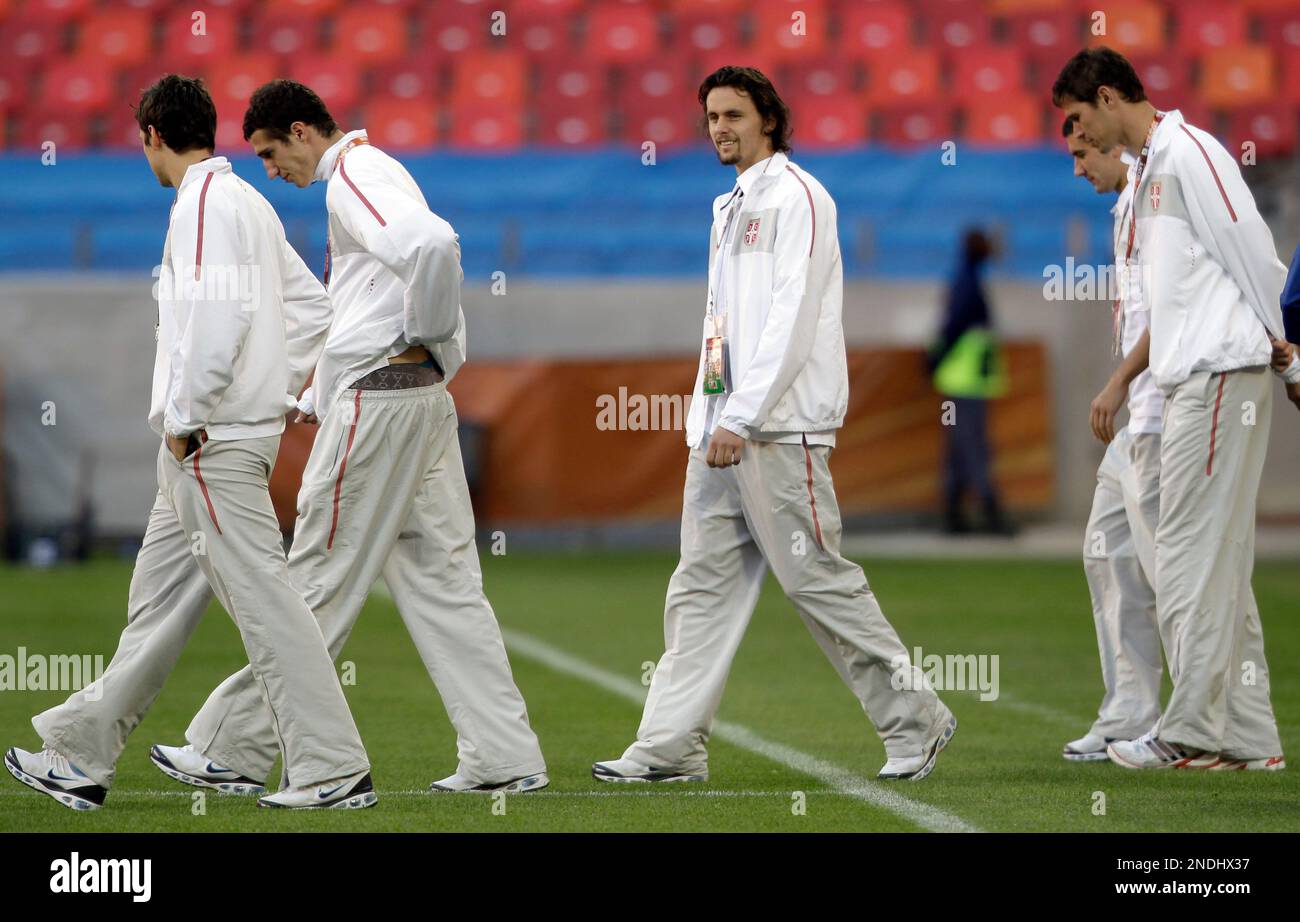 From left, Serbia's Gojko Kacar, Radosav Petrovic, Neven Subotic ...