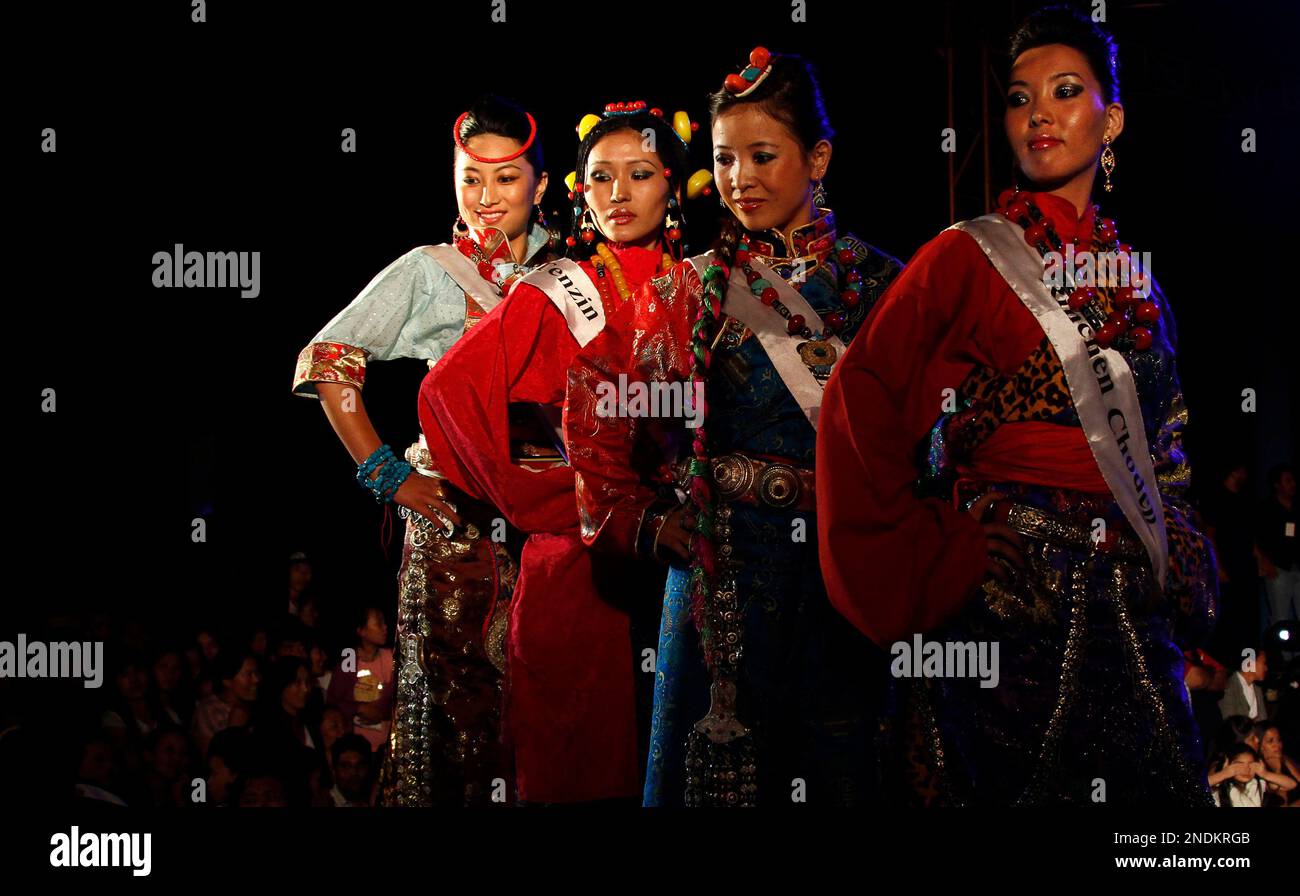 In this Sunday, June 6, 2010 photo, four contestants of the Miss Tibet ...