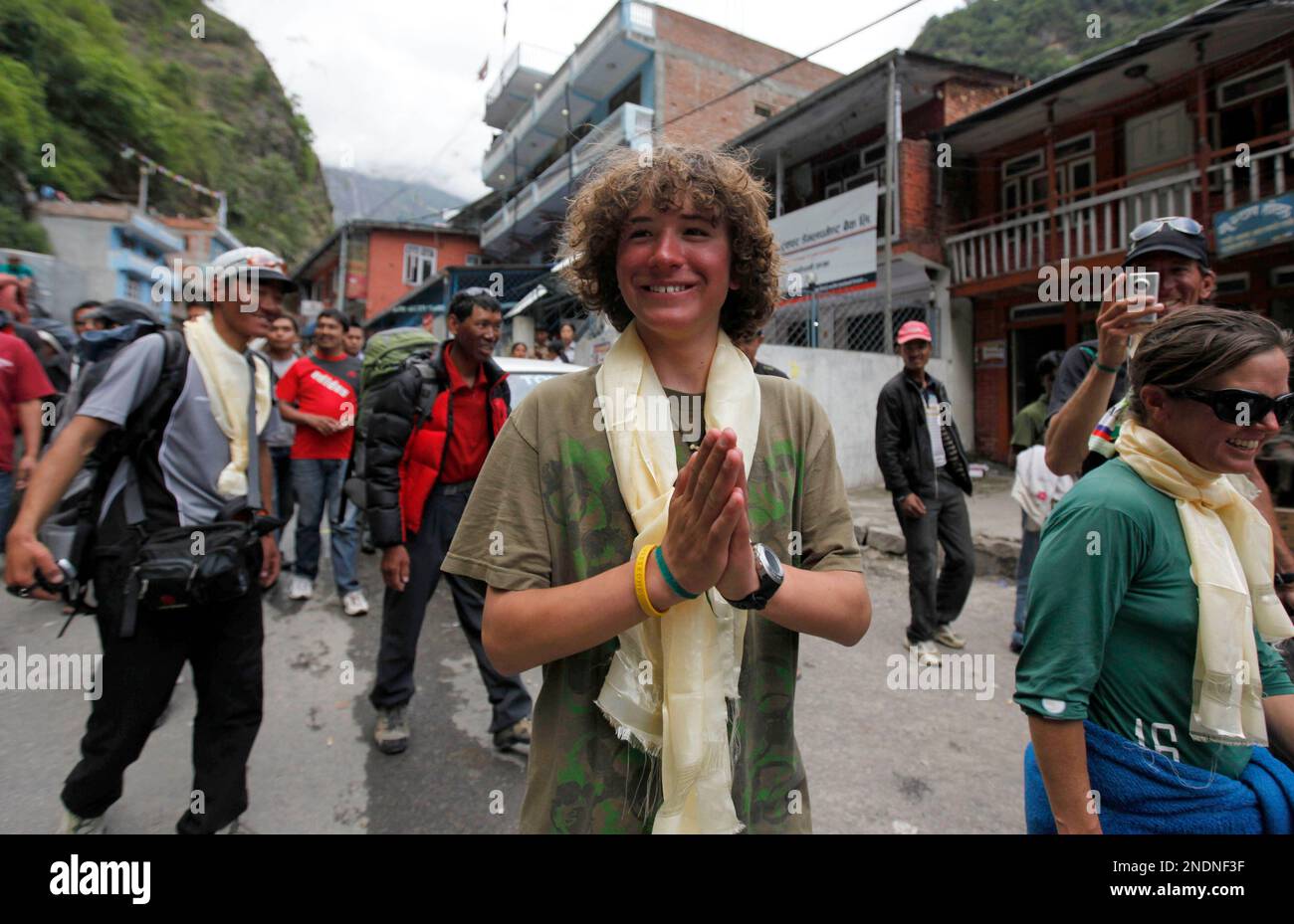 Jordan Romero, center, the 13-year-old American who Saturday became the ...