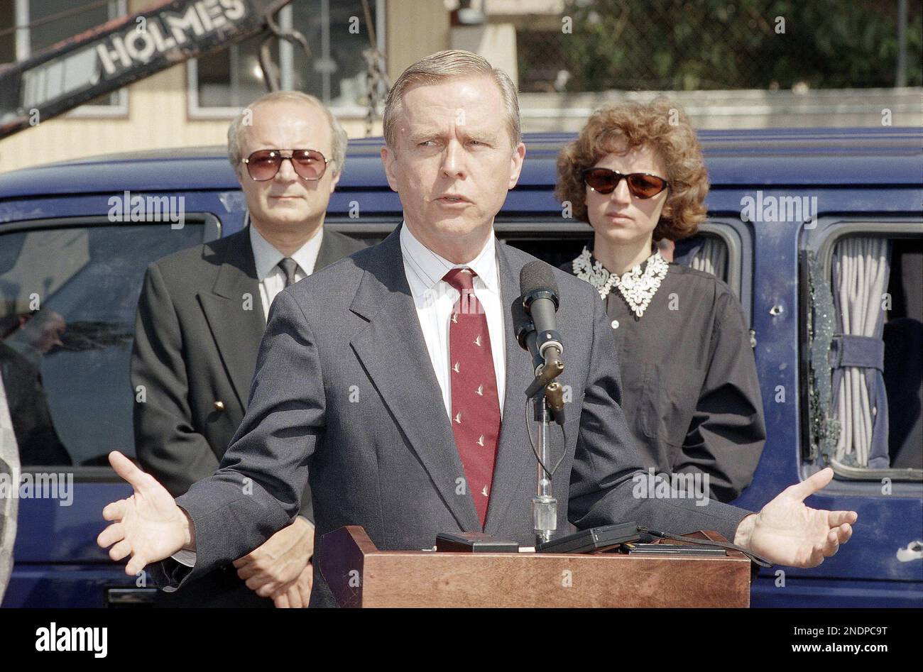 Governor Pete Wilson speaks at a press conference in Los Angeles, March ...
