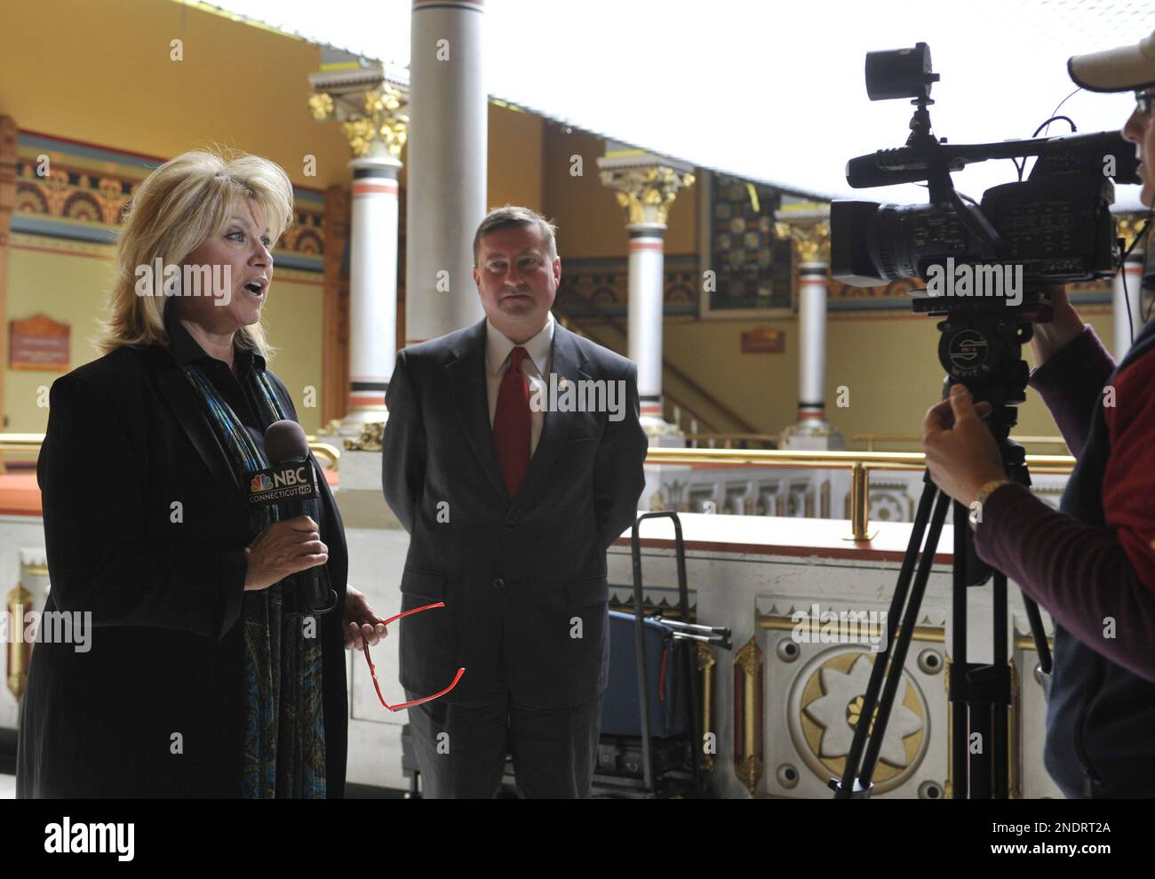Former Connecticut TV news anchor Janet Peckinpaugh, left, interviews ...