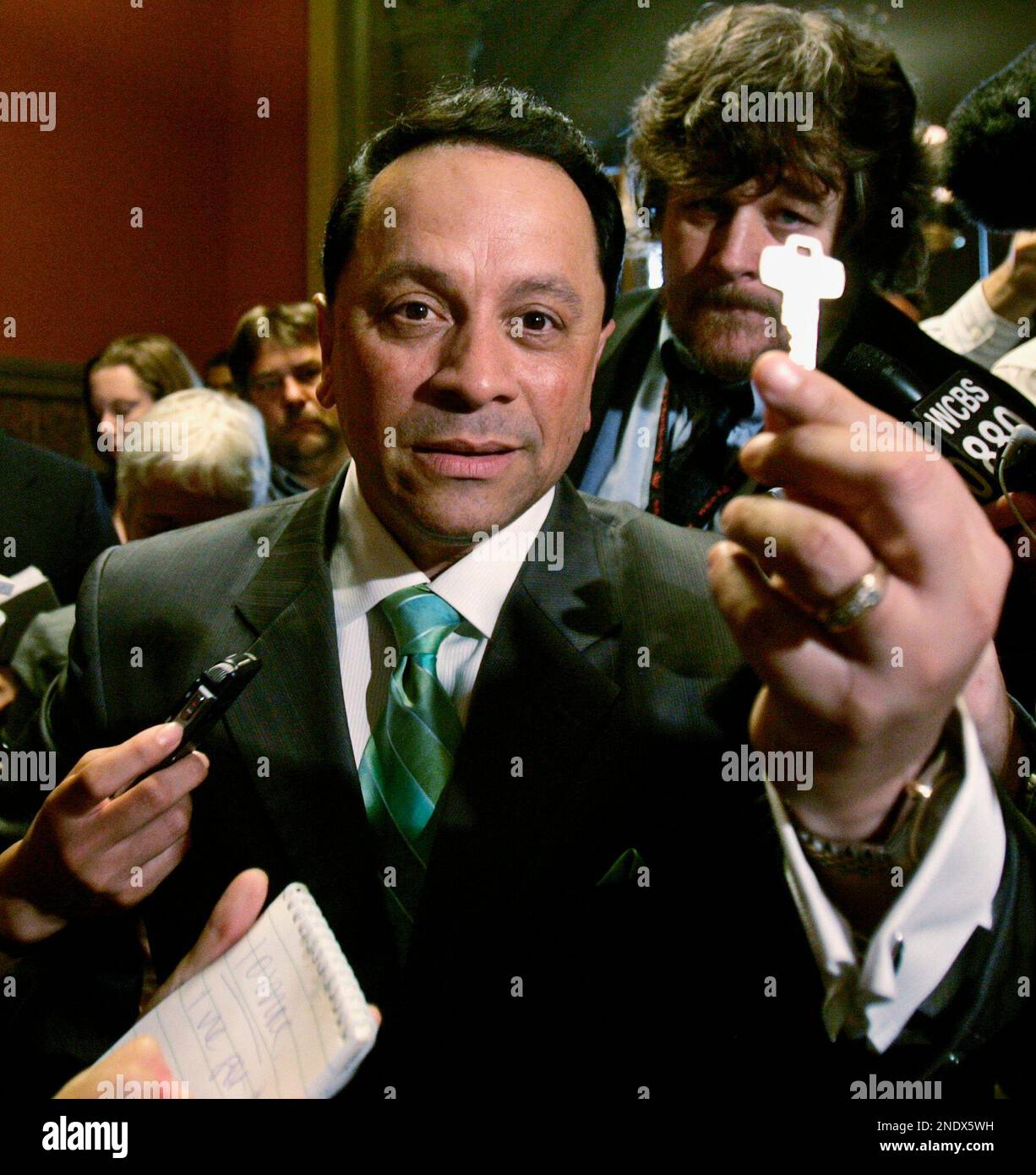 FILE - In this file photo of June 10, 2009, Sen. Pedro Espada, Jr., D-Bronx, holds a key for the ...