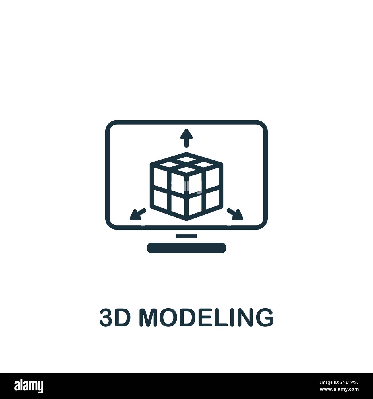 3d icône de modélisation. Panneau monochrome simple de la collection ...
