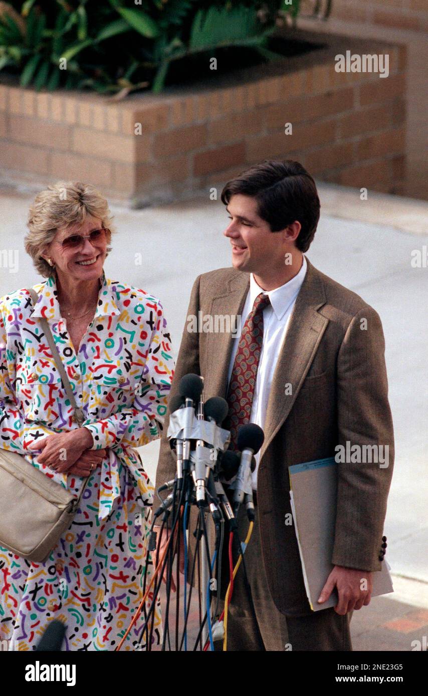 William Kennedy Smith and his mother Jean stop to talk to the press ...