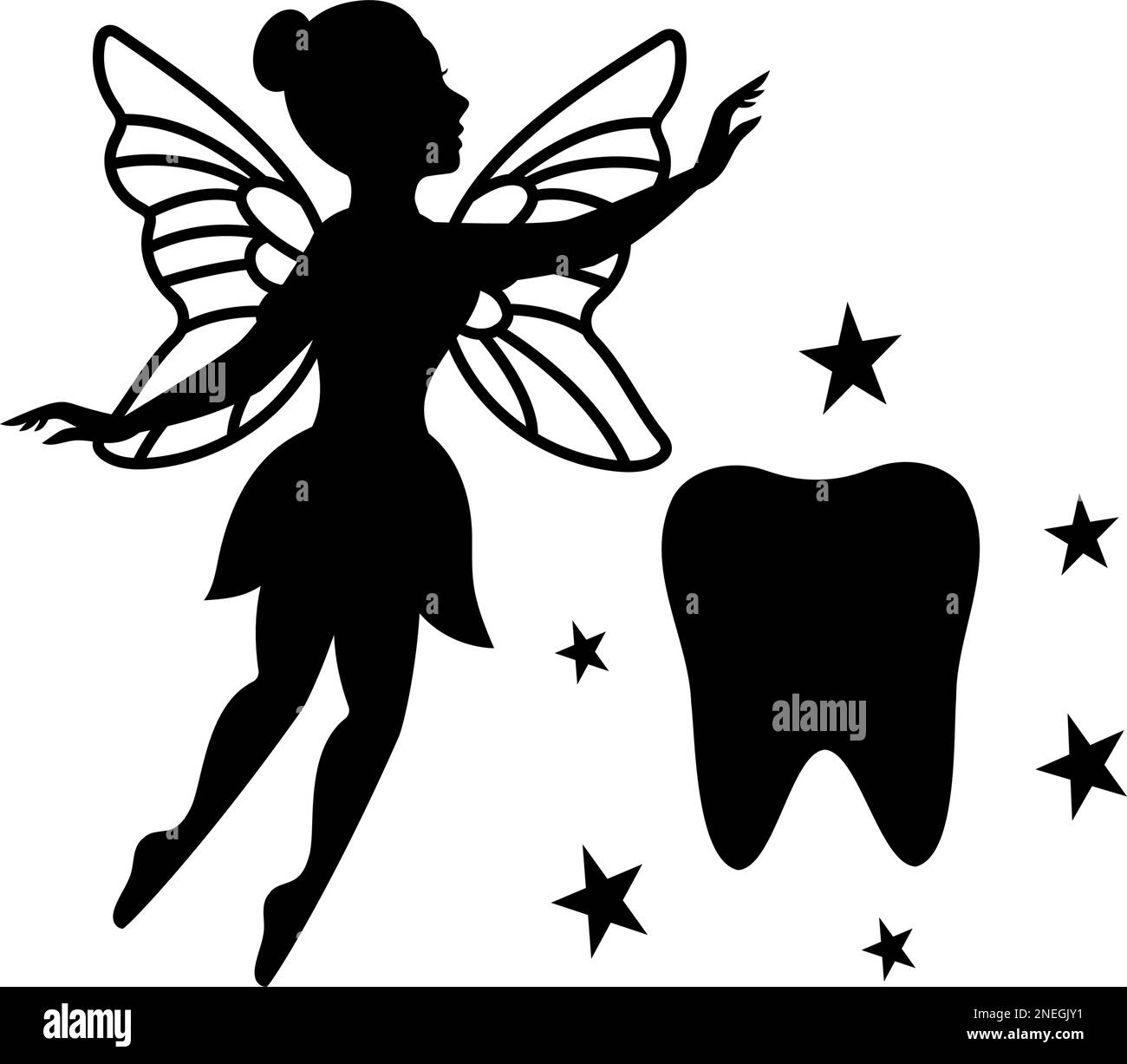 Fée avec logo tooth. Silhouette de personnage de conte mythique. Petite ...