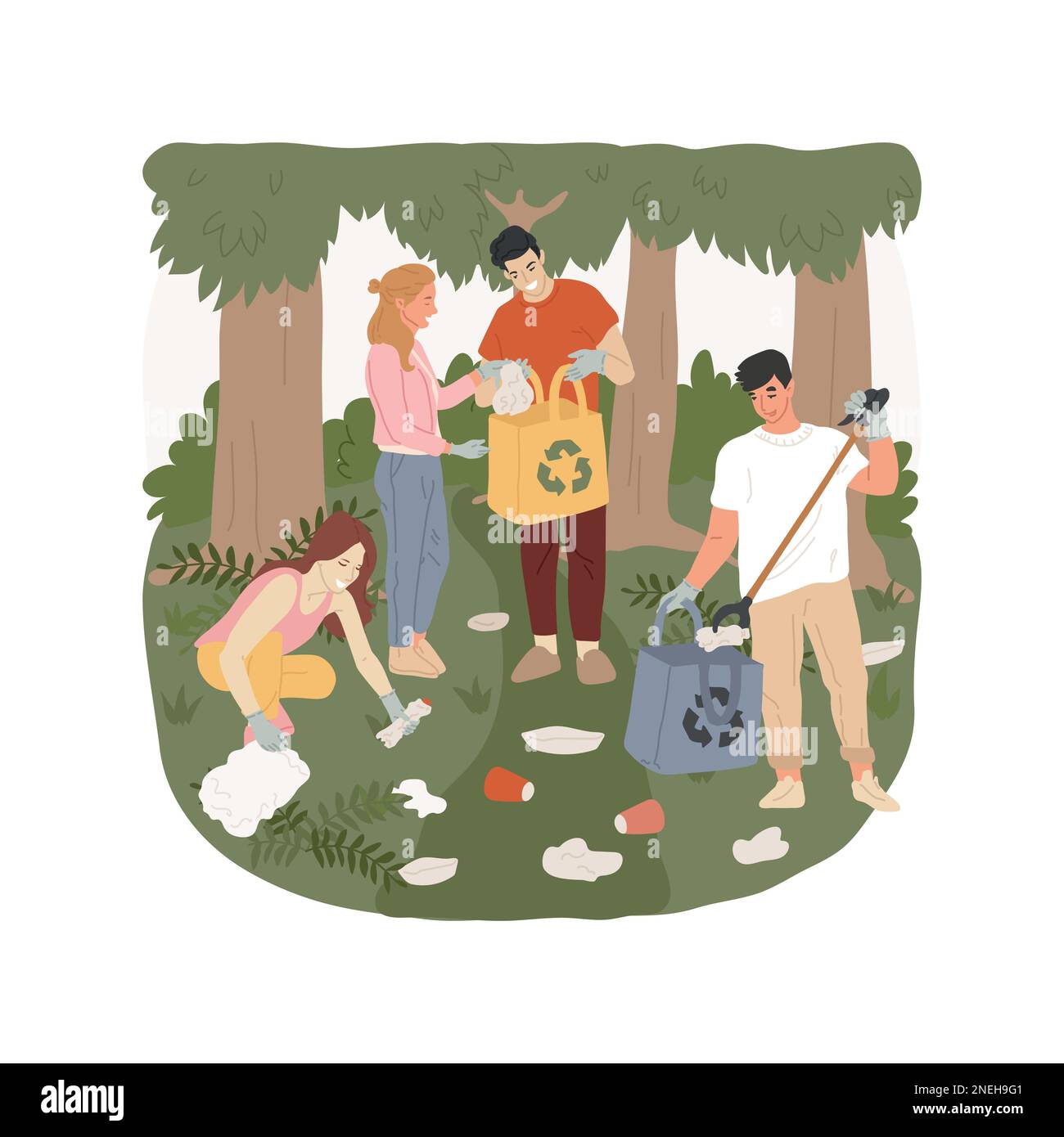 Illustration vectorielle de dessin animé isolée de nettoyage de forêt. Nettoyer dans la nature ...