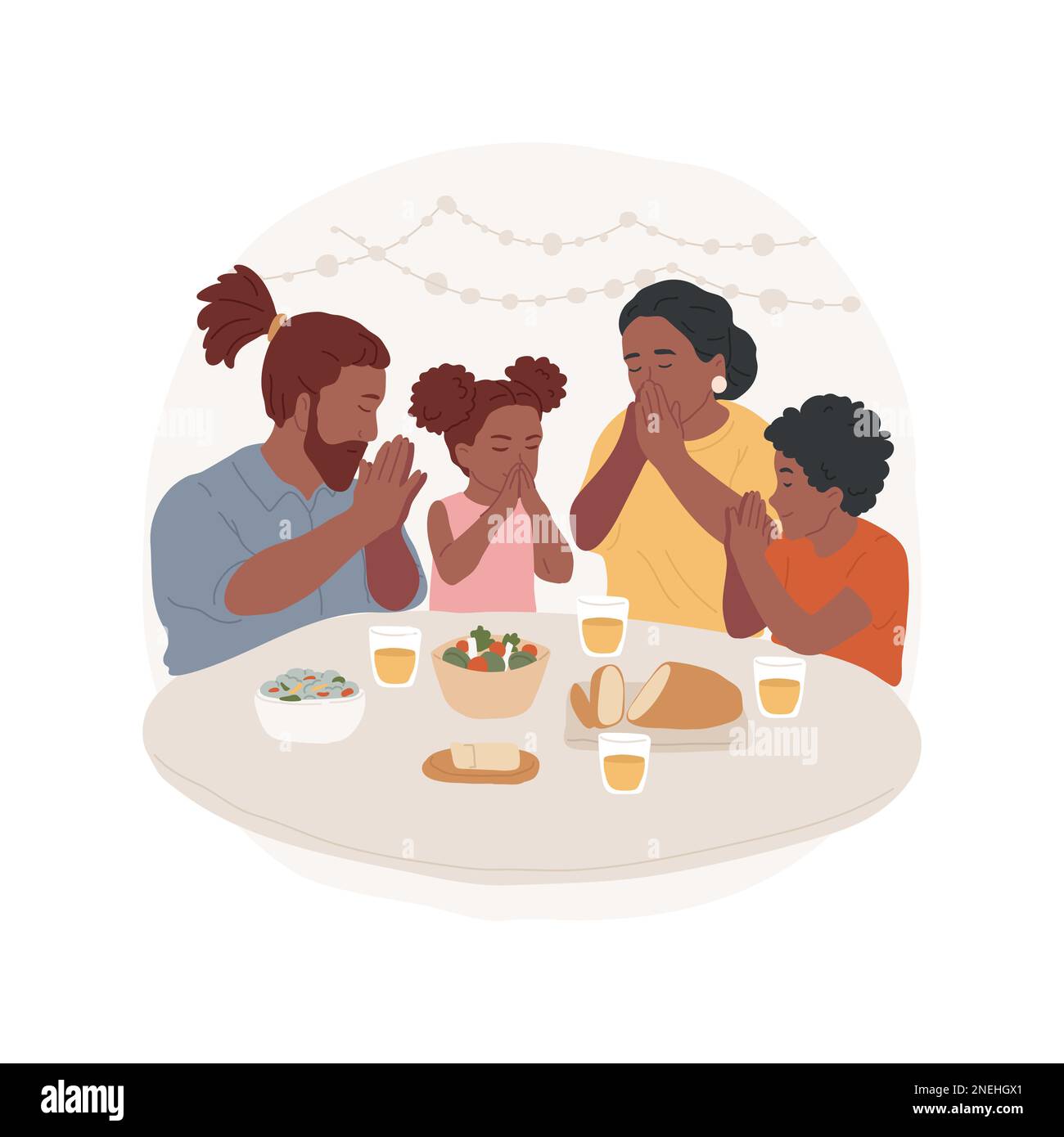 Illustration vectorielle de la prière avant le repas isolée. Les ...