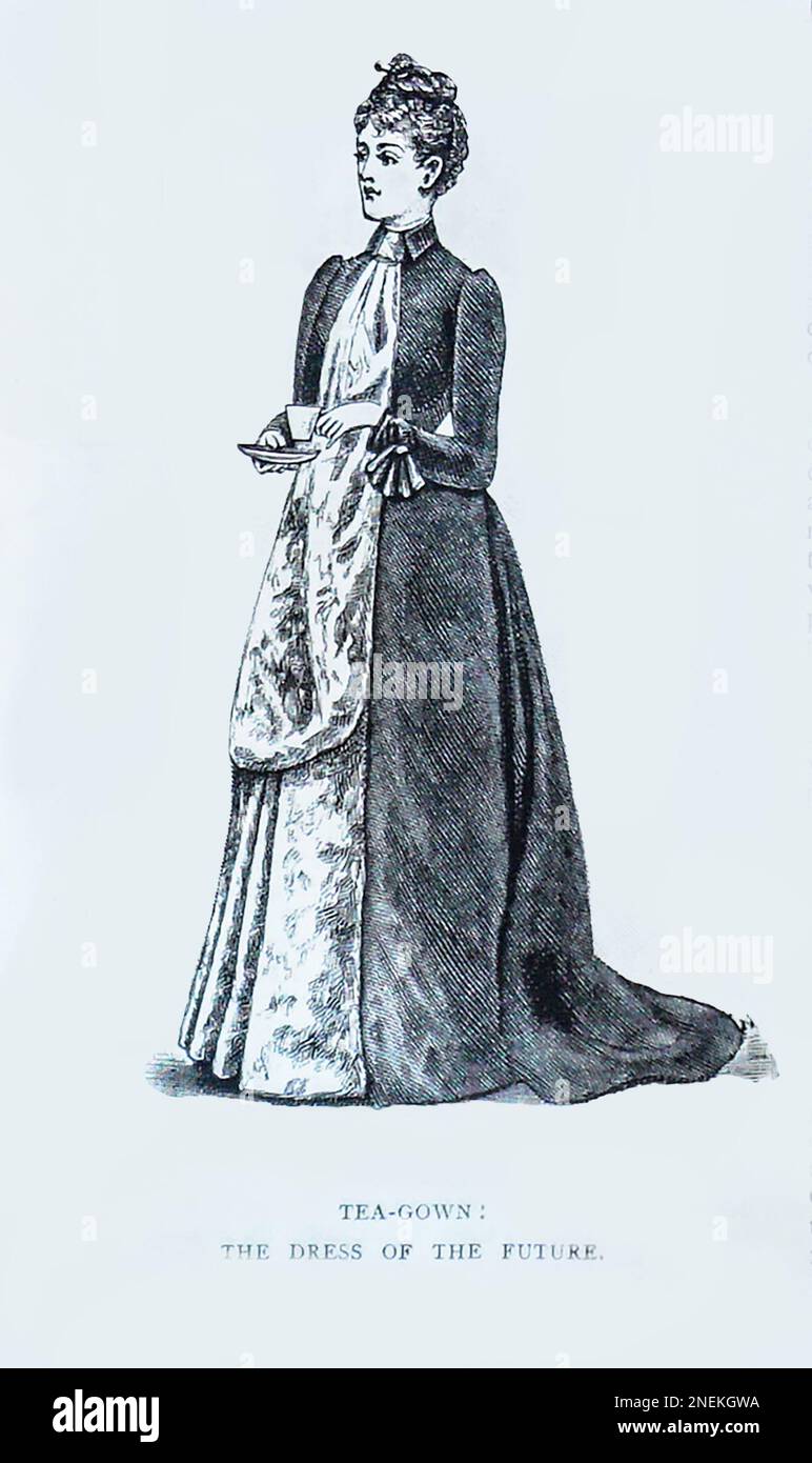 Un croquis de 19th siècle d’une jeune femme debout, tenant une tasse de ...