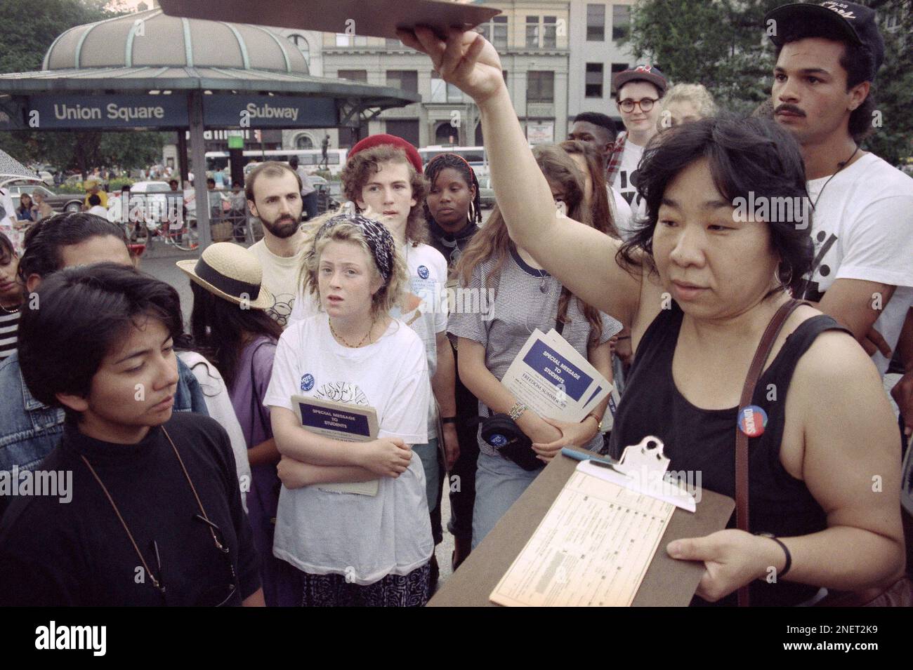 Leslie Wong distributes clipboards to the ?Reverse Freedom Riders? who ...
