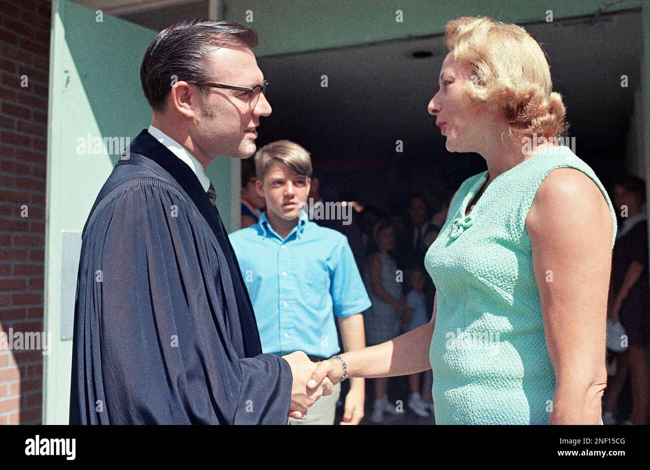 Mrs. Joan Aldrin wife of Astronaut Edwin E. Aldrin shown with Rev. M ...