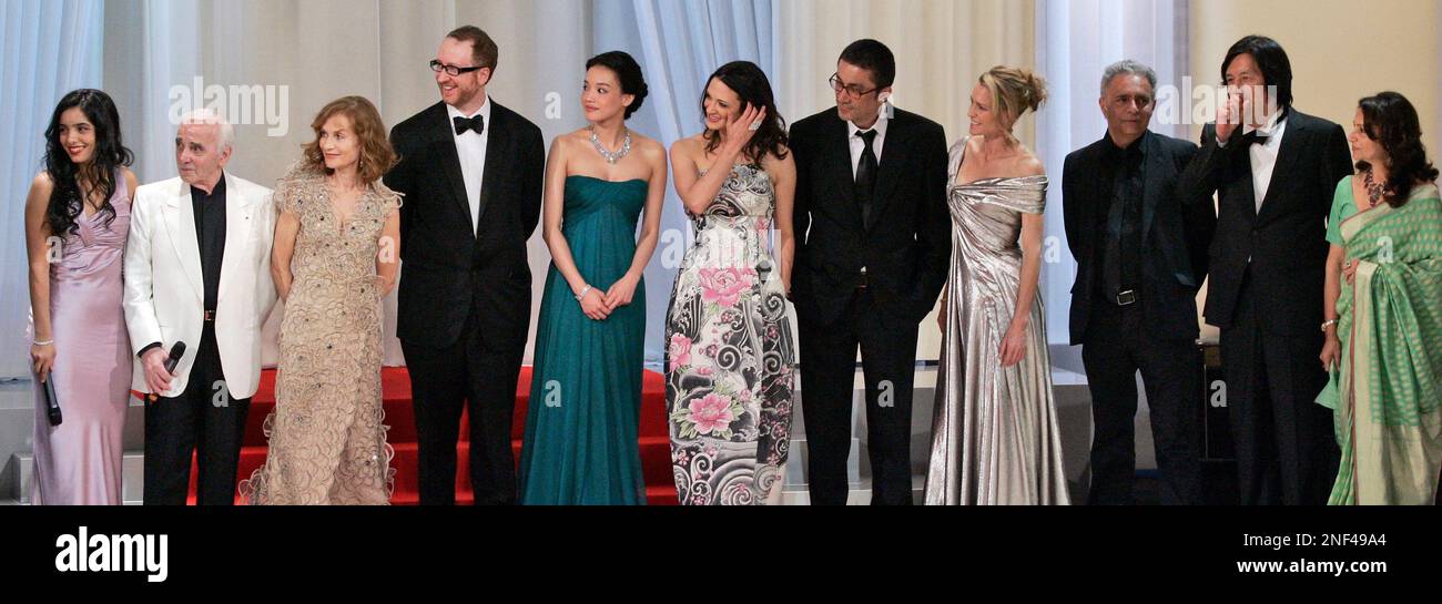 From left, French actress Hafsia Herzi, French singer Charles Aznavour ...