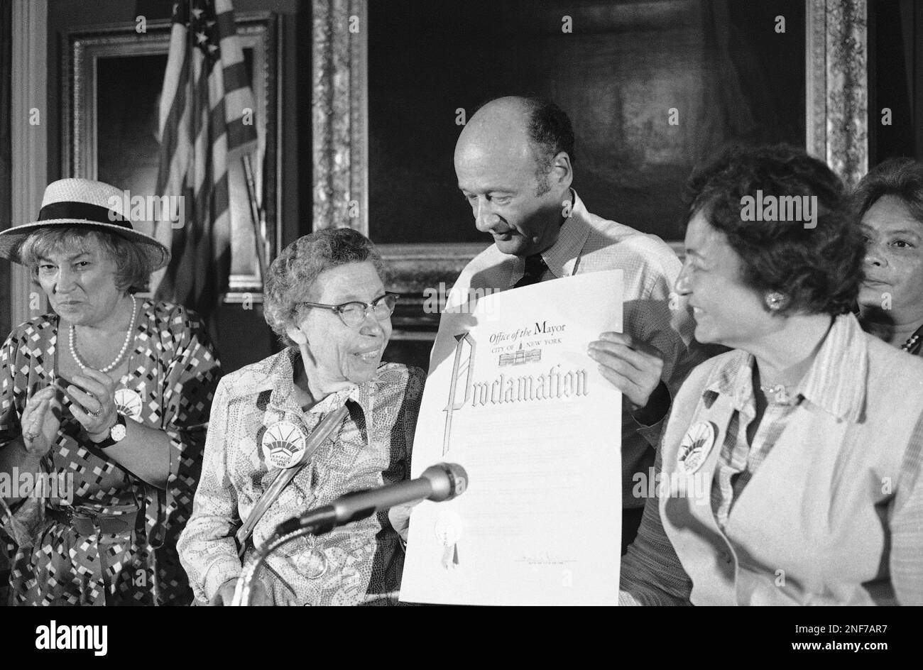 Mayor Ed Koch of New York City holds a proclamation for "Women's ...