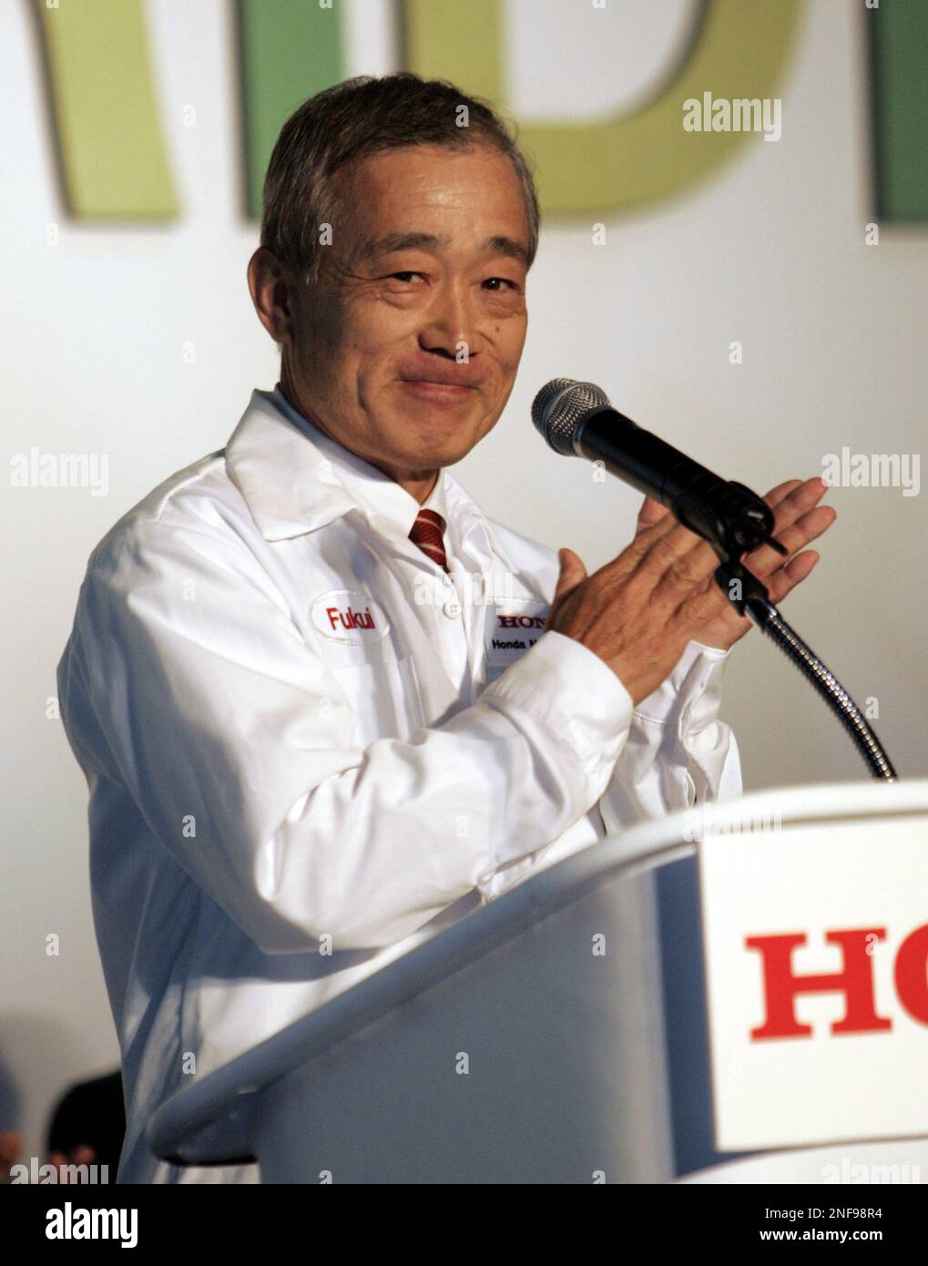 Honda Motor Company CEO Takeo Fukui takes part in a dedication ceremony ...