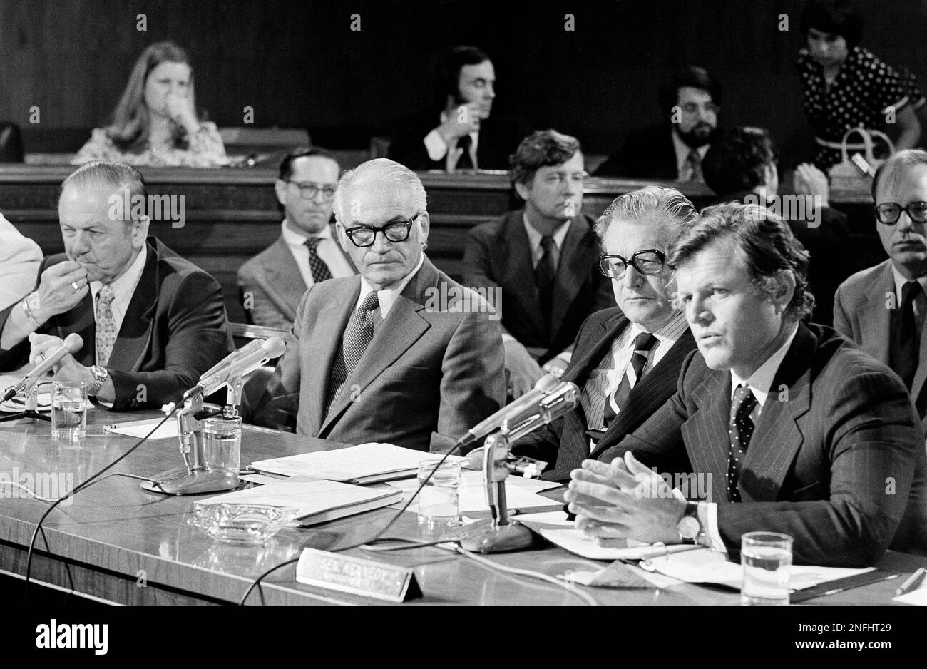 Sen. Edward Kennedy (D-Mass.), right, addresses a meeting on forming a ...