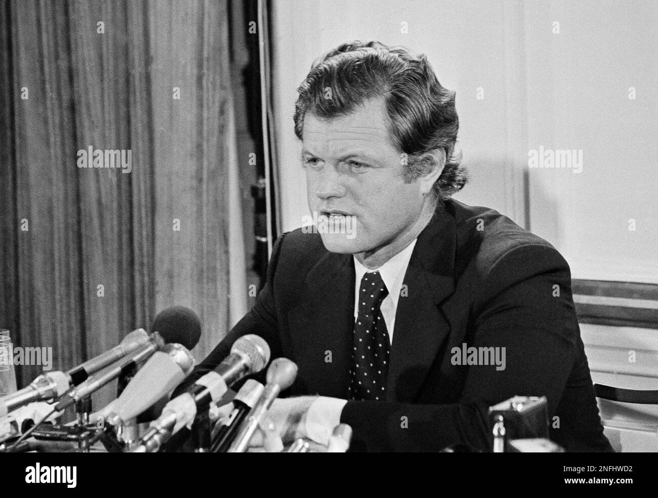 Sen. Edward Kennedy (D-Mass.), answers a question during press ...