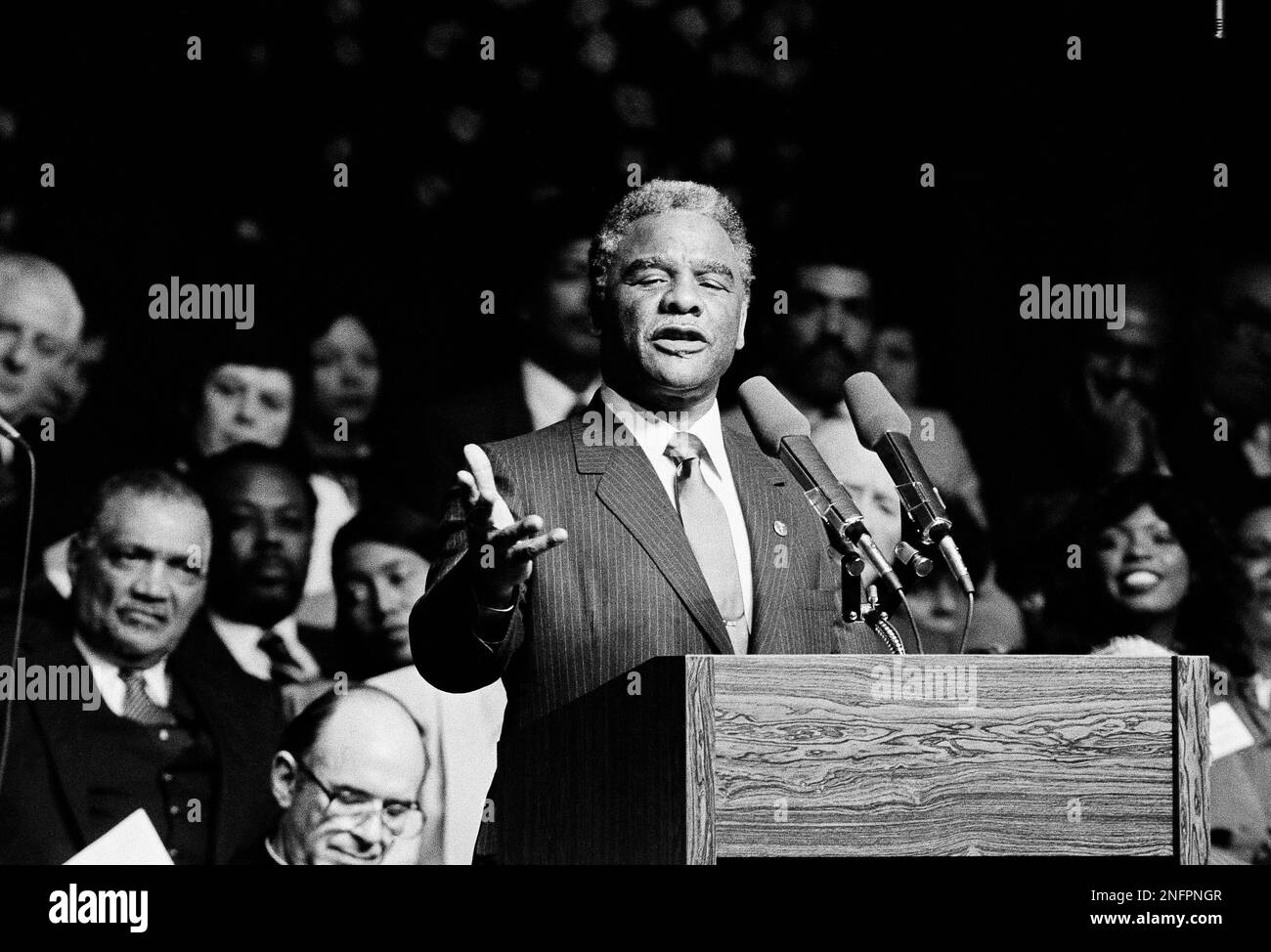 After taking the oath of office, Chicago's 42nd Mayor Harold Washington ...