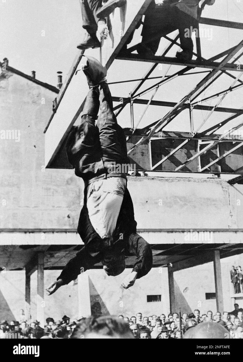 Italian dictator Benito Mussolini hung by his heels in April 29,1945 at ...