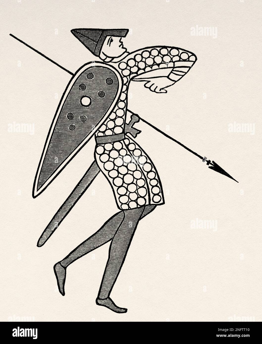 11th siècle Norman lance de l'armée du Duc Guillaume. La Tapisserie de Bayeux. Les arts du Moyen ...