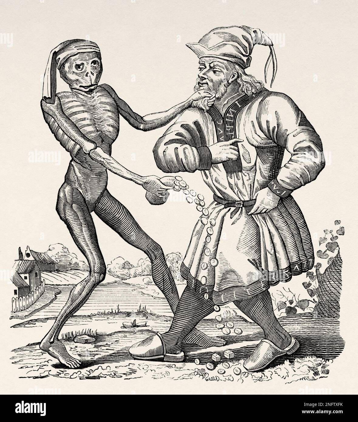 Le juif et la mort, scène de la danse Macabre peinte dans le cimetière ...