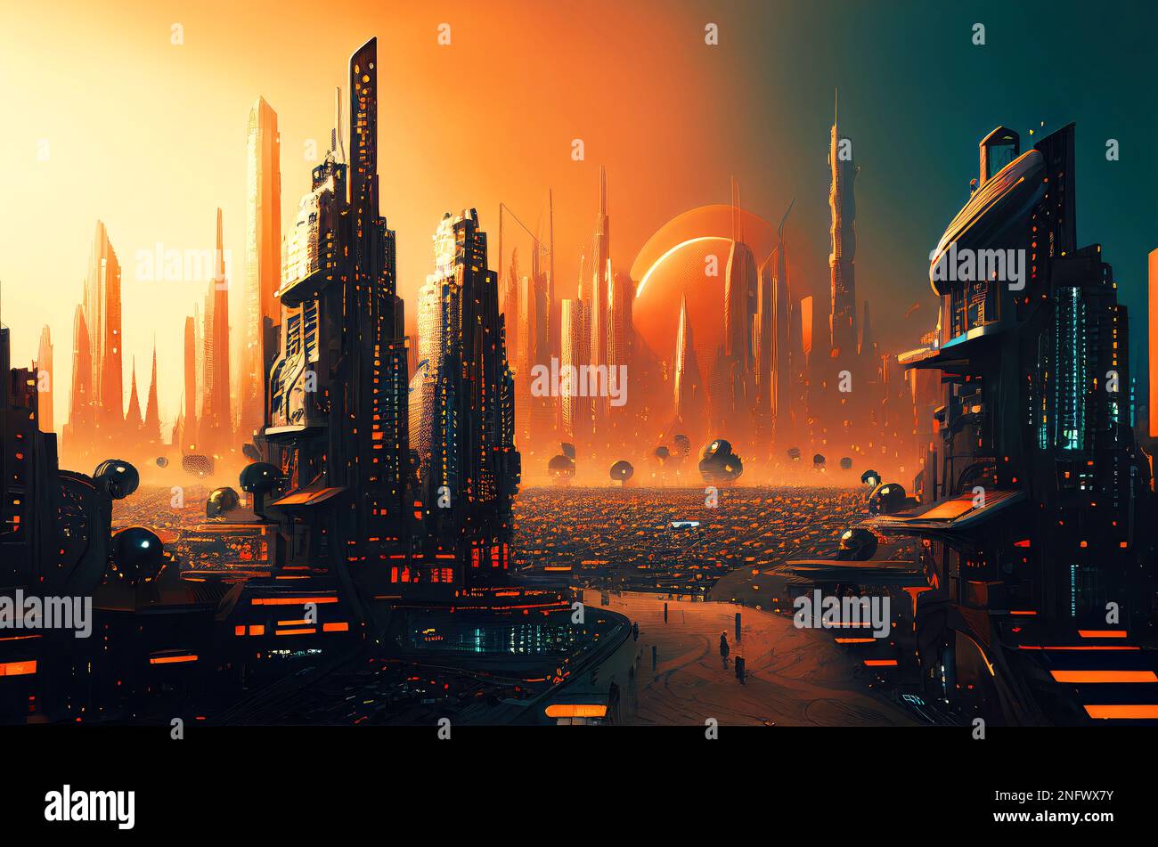 Vue sur la ville futuriste. Bâtiments de la future métropole ...