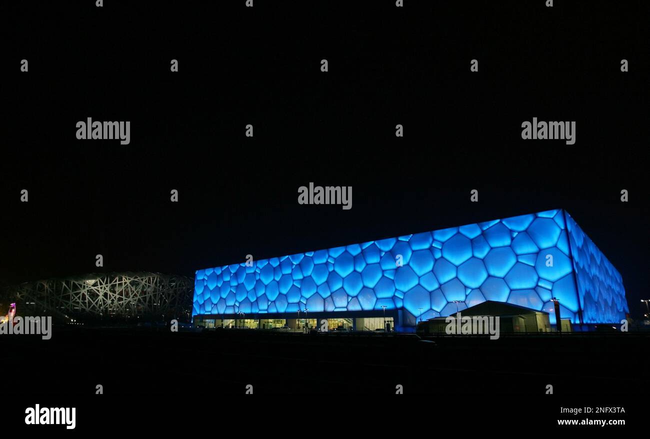 The translucent walls of the National Aquatics Center, known as the ...