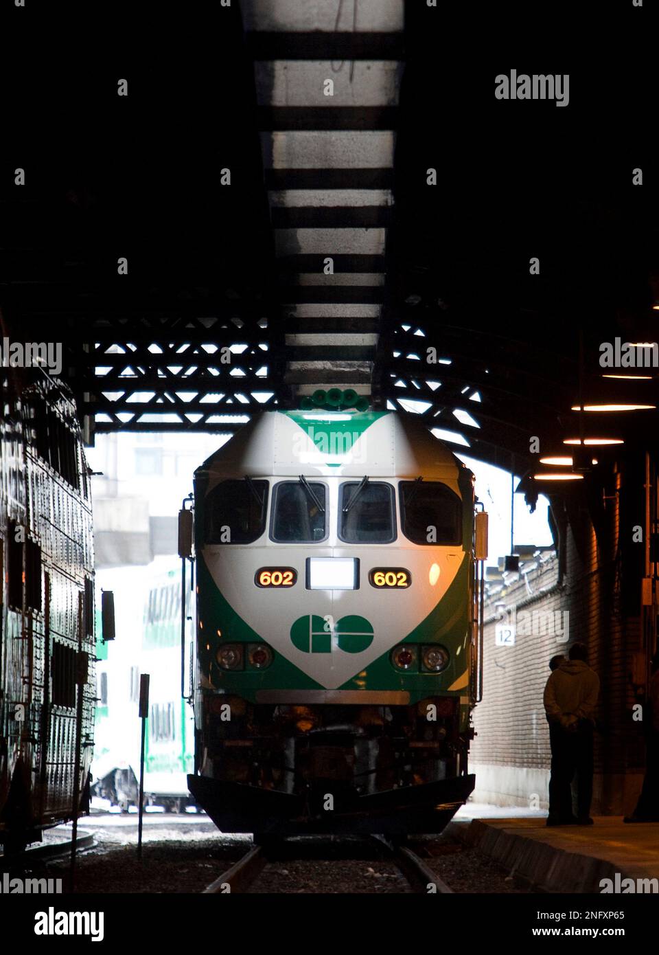 An MP40 locomotive sits on the tracks at Union Station in Toronto ...