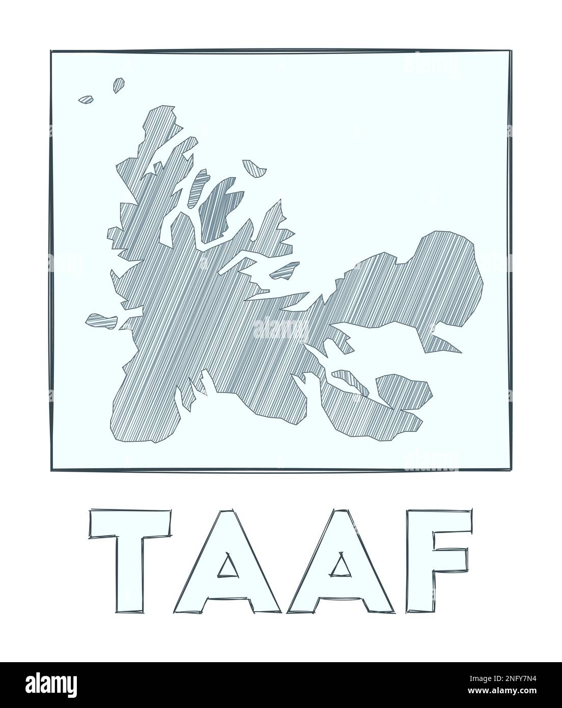 Carte de croquis de TAAF. Carte du pays en échelle de gris dessinée à ...
