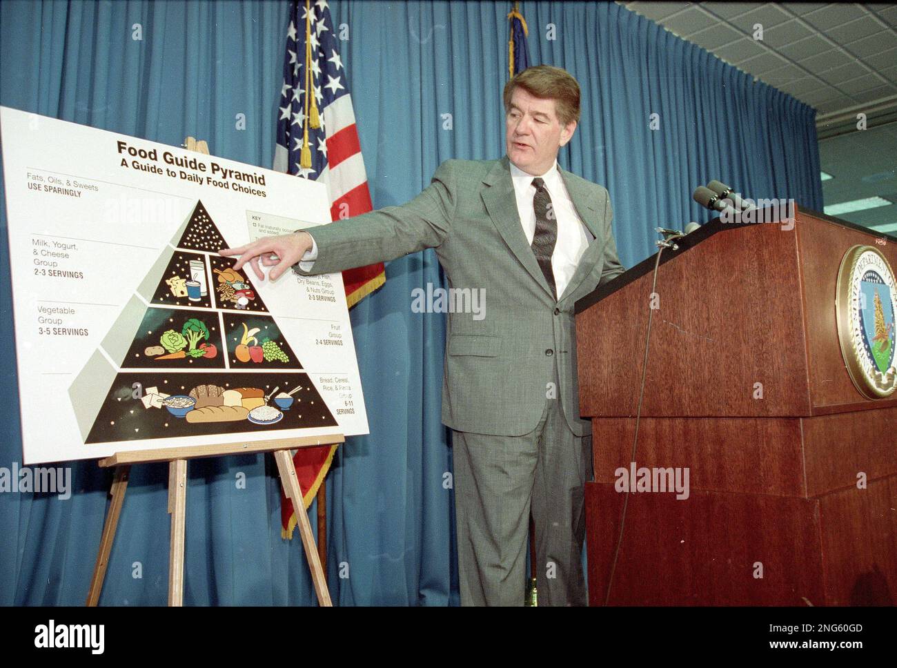 Agriculture Secretary Edward Madigan point to a new dietary chart, the ...